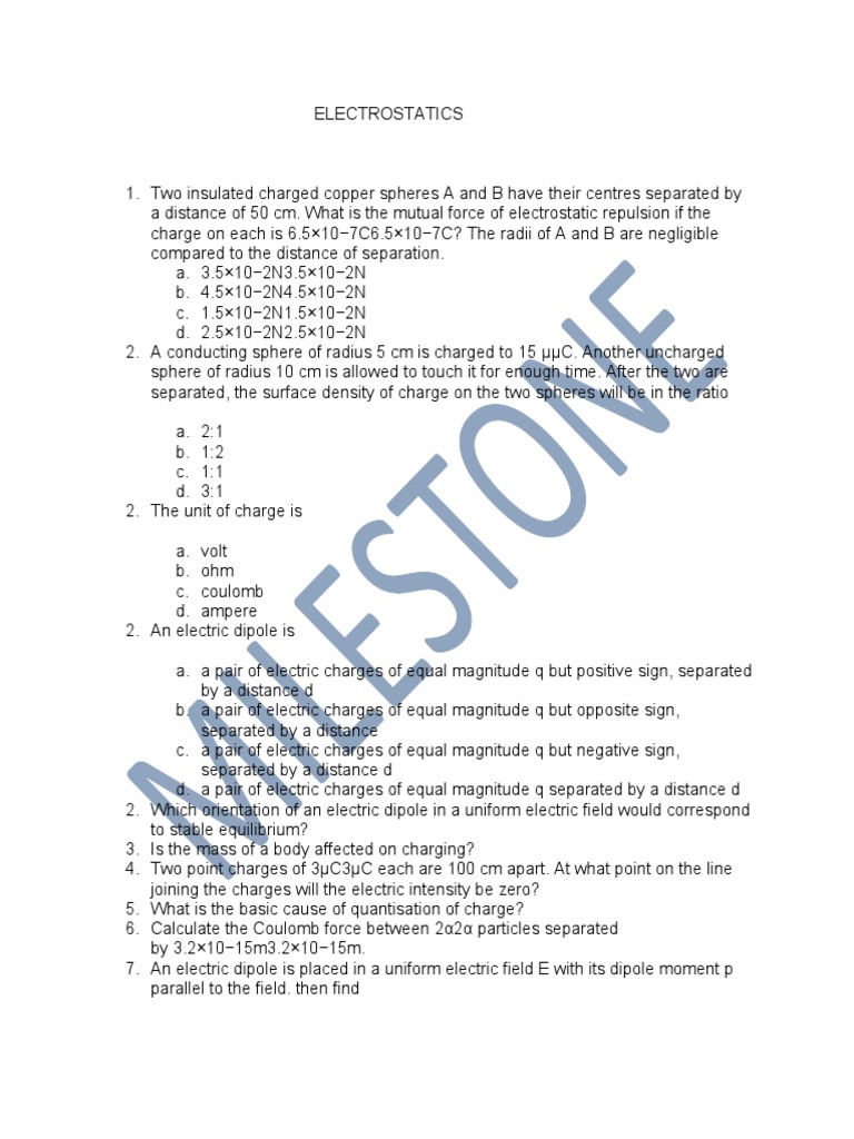 ELECTROSTATICS Final Test | PDF | Capacitor | Electrostatics