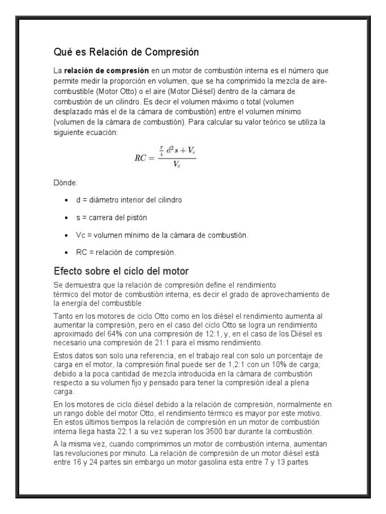 Qué Es Relación de Compresión | PDF | Tecnología de vehículos ...