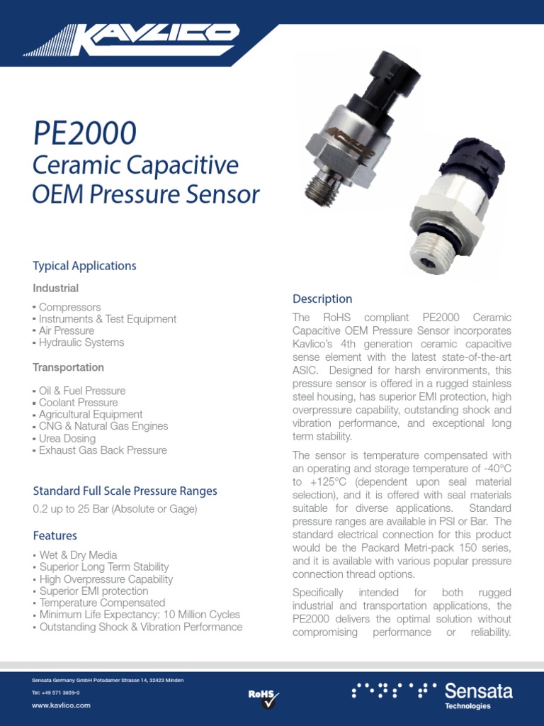 Ceramic Capacitive OEM Pressure Sensor: Typical Applications | PDF ...