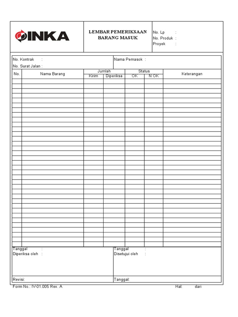 Checklist Penerimaan Barang Masuk | PDF