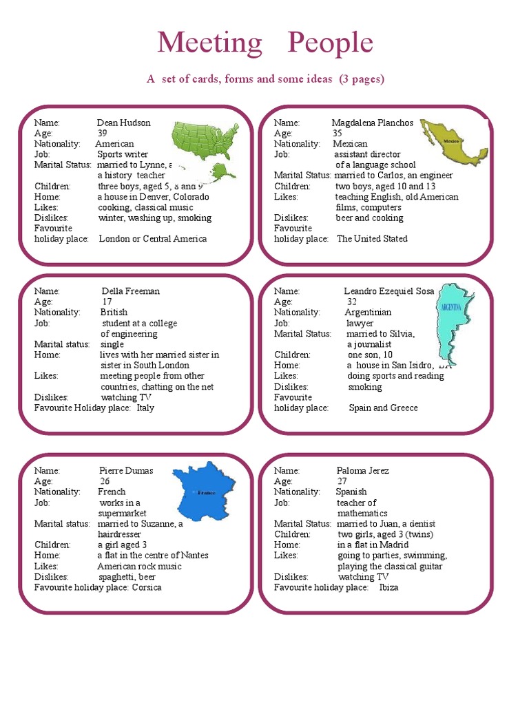 Meeting People: A Set of Cards, Forms and Some Ideas (3 Pages) | PDF