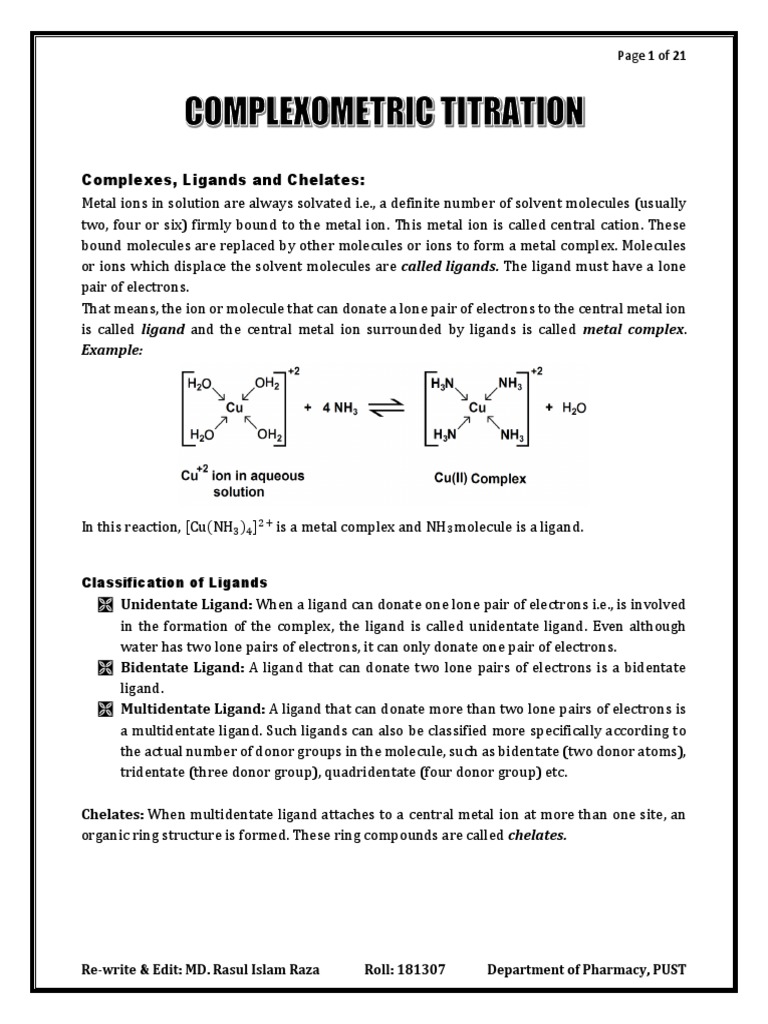 3101 - Complexometric Titration | PDF | Chemistry | Titration