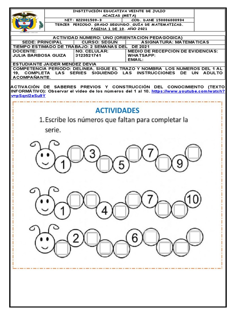 Guia Flexible DE MATEMATICAS DE INCLUSION 3.p. Primero 2021 | PDF ...