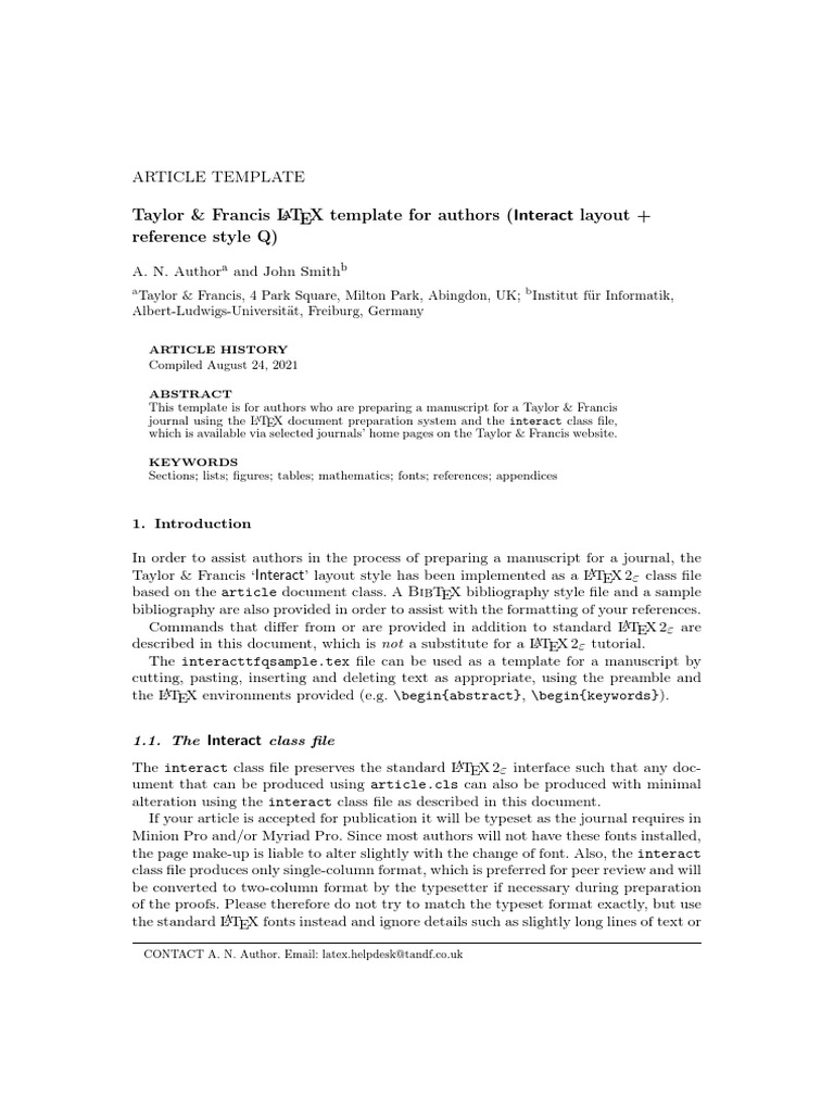 Taylor and Francis Late Template For Authors Interact Layout Plus Q Reference Style | PDF | Te X ...