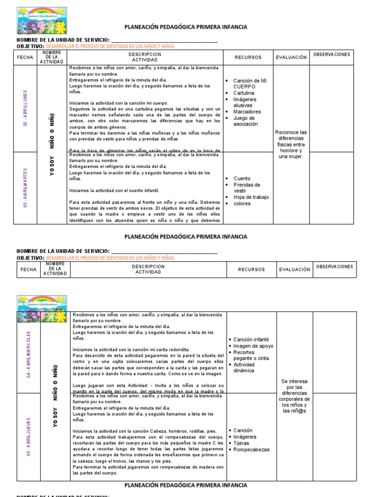 Planeación Pedagógica para Niños 2-3 Años | PDF