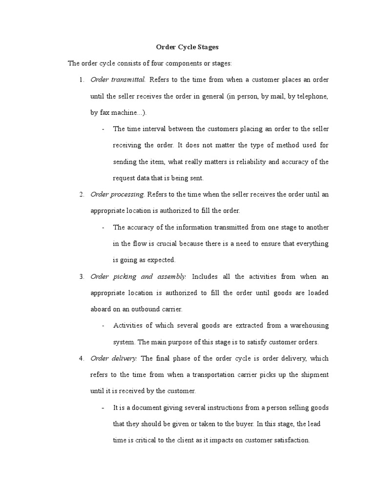 Order Cycle Stages Explained | PDF | Computers
