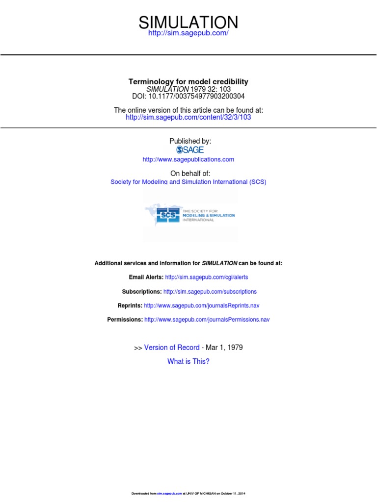 Schlesinger Terminology For Model Credibility 1979 Verification ...