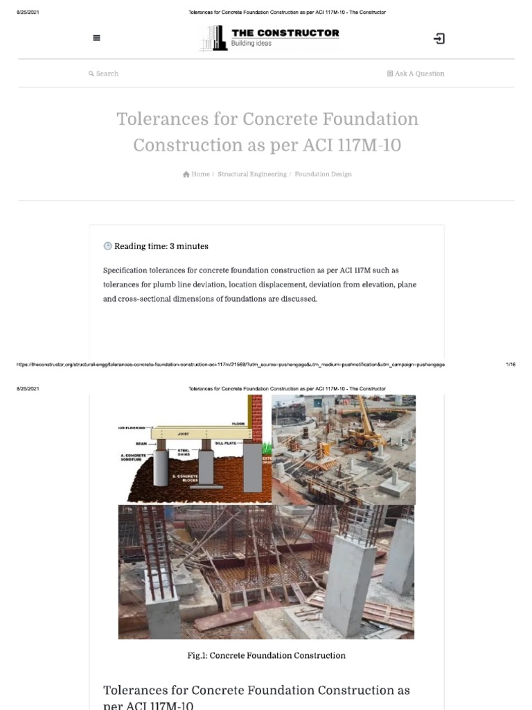 Tolerances For Concrete Foundation Cons... N As Per ACI 117M-10 - The ...