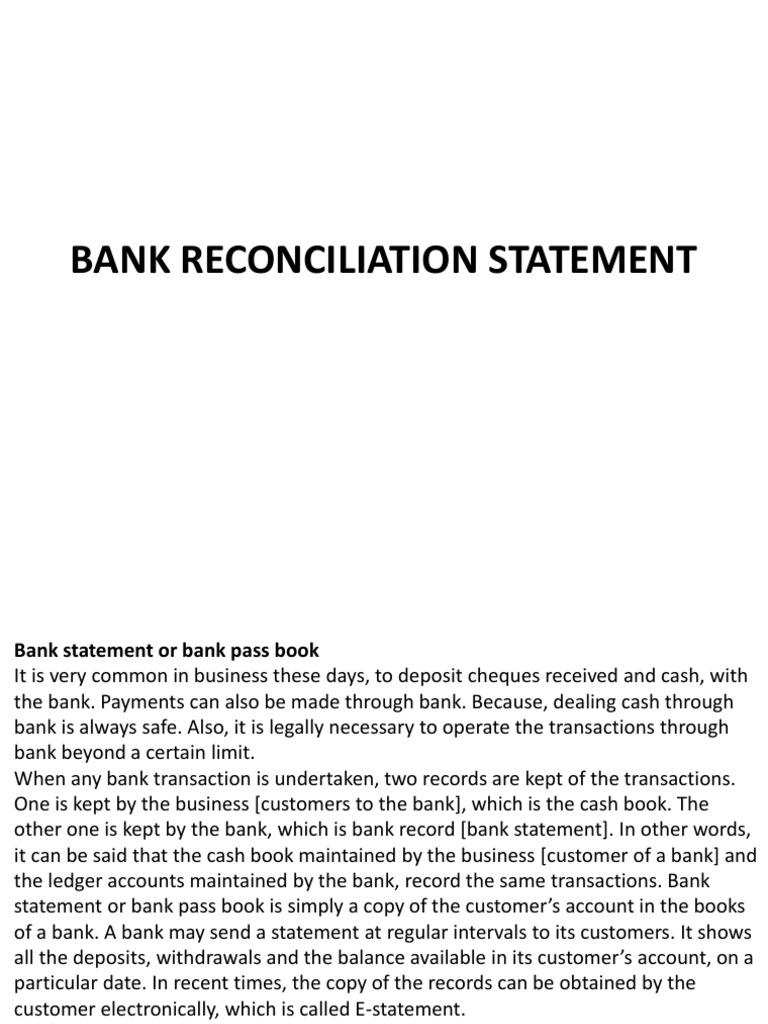 Bank Reconciliation Statement (BRS) | PDF | Banks | Overdraft