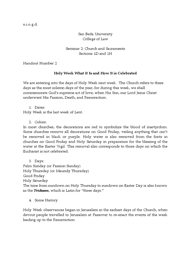 Handout 2 (Holy Week) | PDF | Jesus | Easter