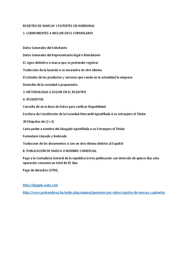 Registro de Marcas y Patentes en Honduras | PDF