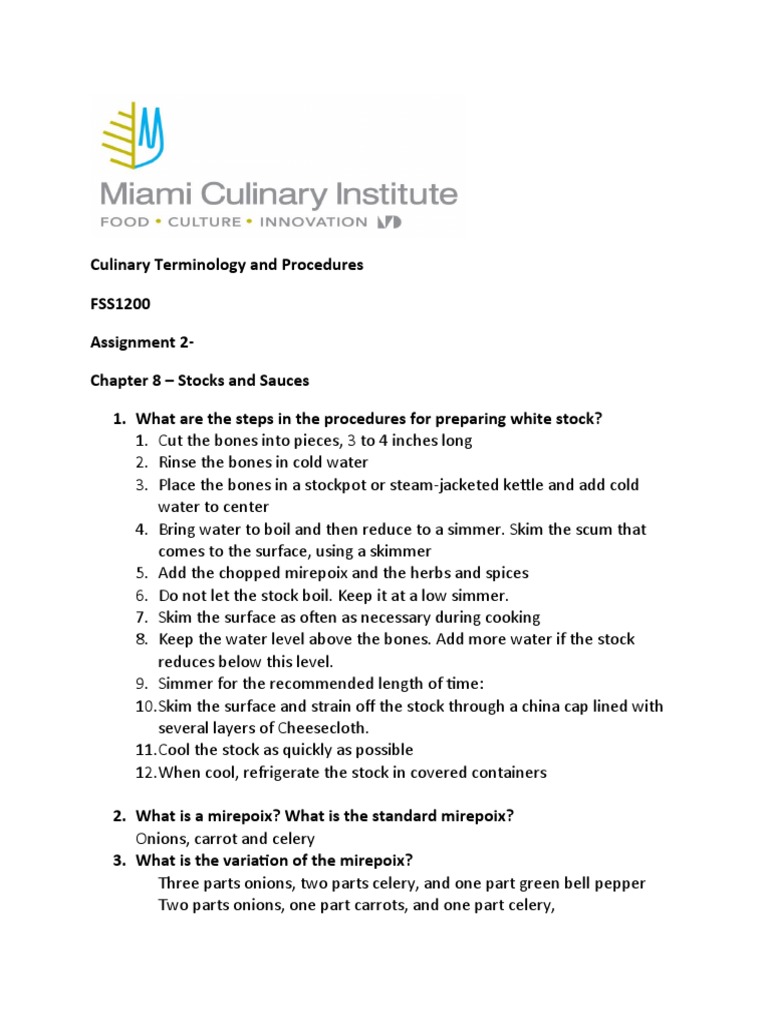 Culinary Terminology - Assigment 2 | PDF | Sauce | Stock (Food)