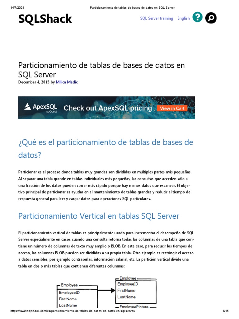 Particionamiento de Tablas de Bases de Datos en SQL Server | PDF | SQL ...
