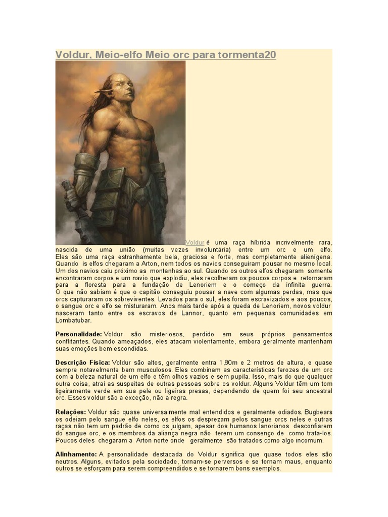 Voldur: O Meio-Elfo Meio-Orc de Arton | PDF | Elfos