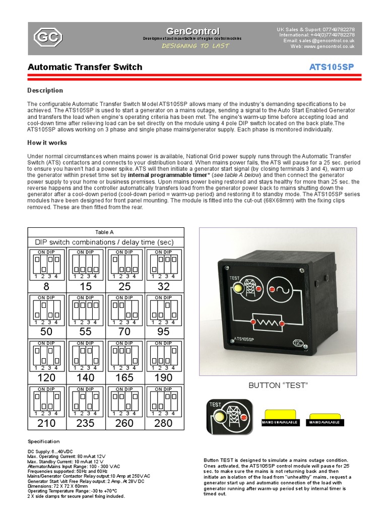 ATS105SP Automatic Transfer Switch Guide | PDF | Mains Electricity ...