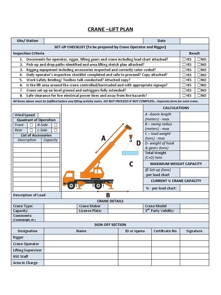 Ensuring Safety Through Proper Planning: A Crane Lift Checklist and Calculations Template | PDF ...