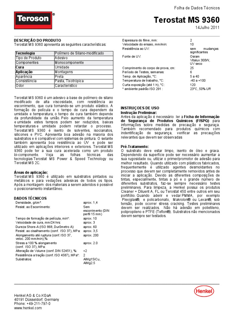 Teroson MS 9360-BZ | PDF | Tinta | Temperatura