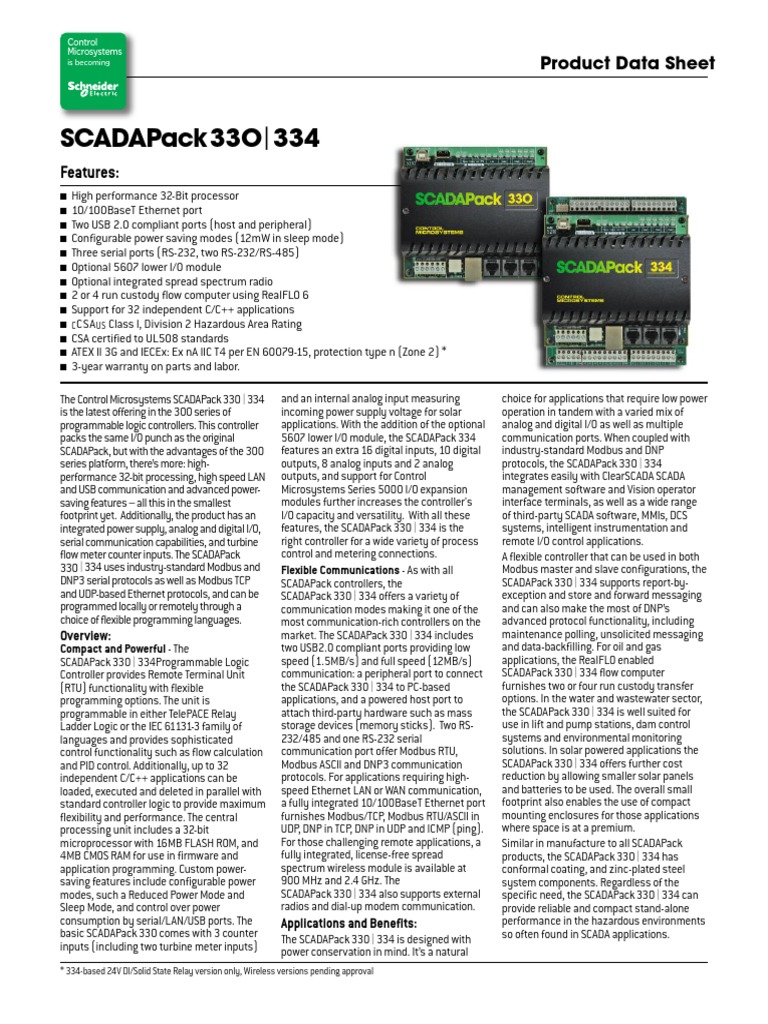 Sch-225-E-scd-gen-016 - Scadapack 330 & 334 Rtu Controllers Datasheet | PDF | Programmable Logic ...