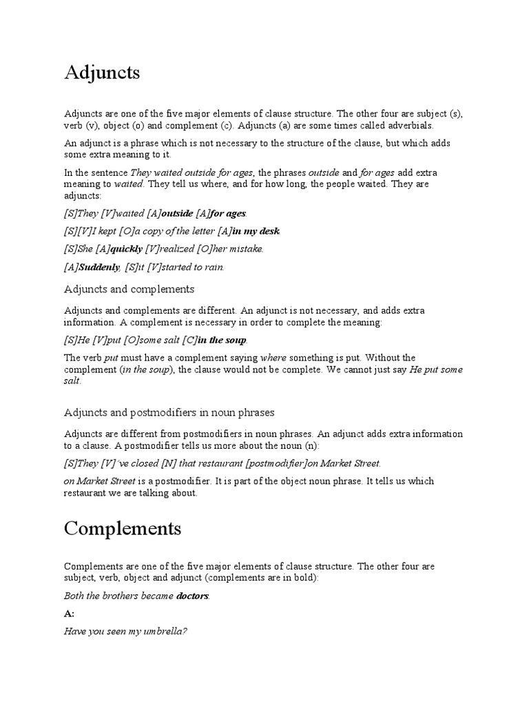 Adjuncts | PDF | Clause | Verb