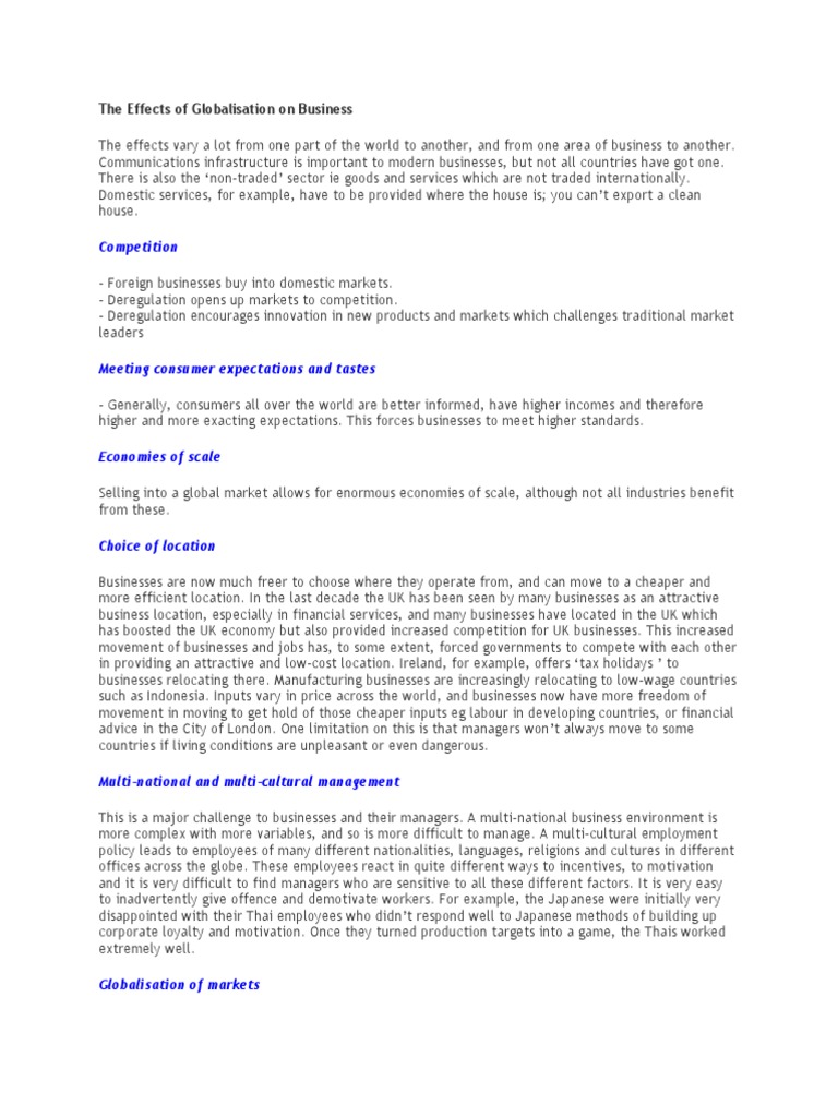 The Effects of Globalisation On Business | PDF | Globalization | Business