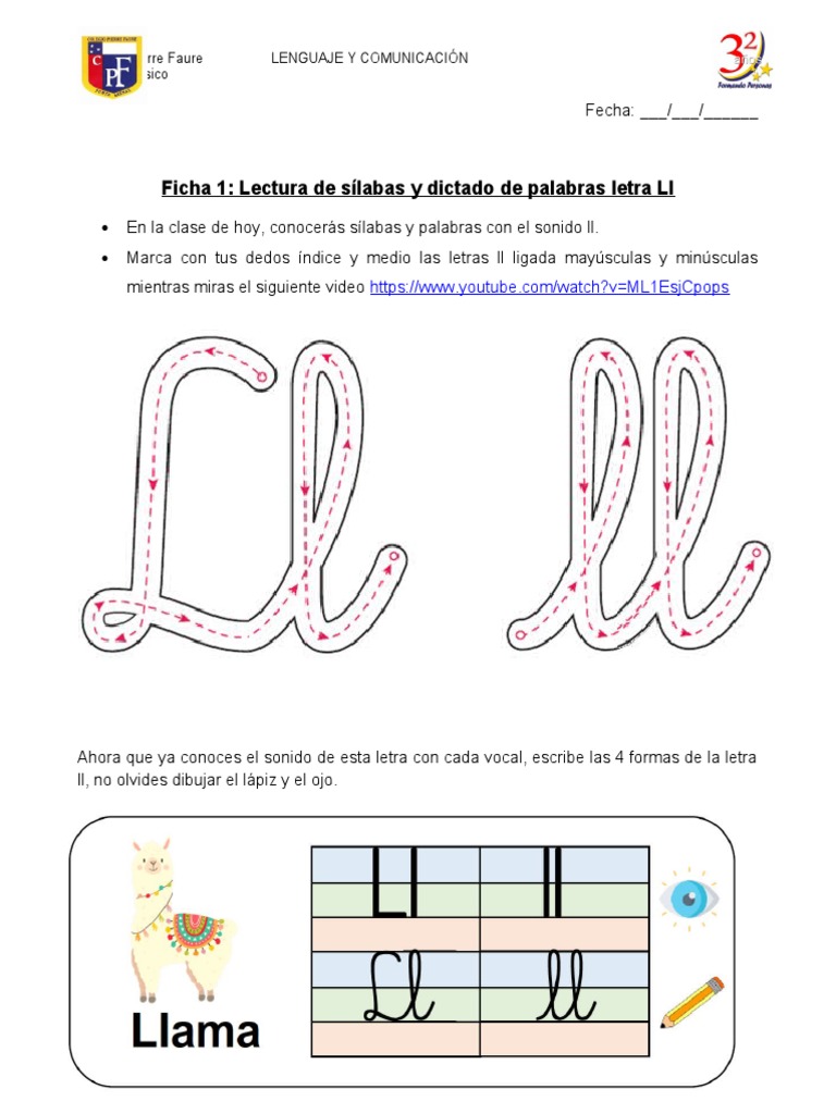 Ficha 1 Lectura de Sílabas y Dictado de Palabras Letra LL | PDF