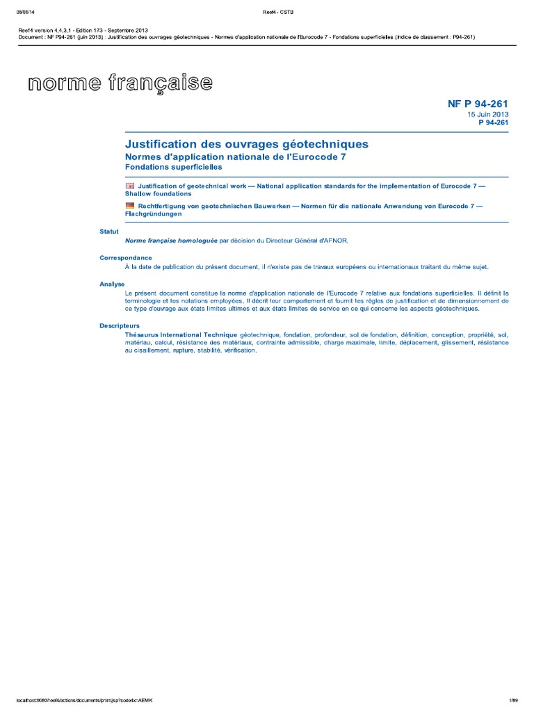 1 - NF P 94-261 - Fondations Superficielles | PDF