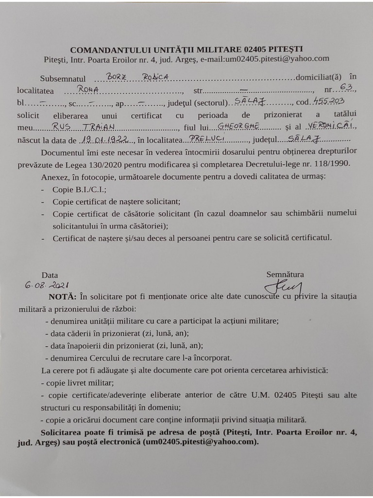 Cerere Eliberare Adeverinta | PDF