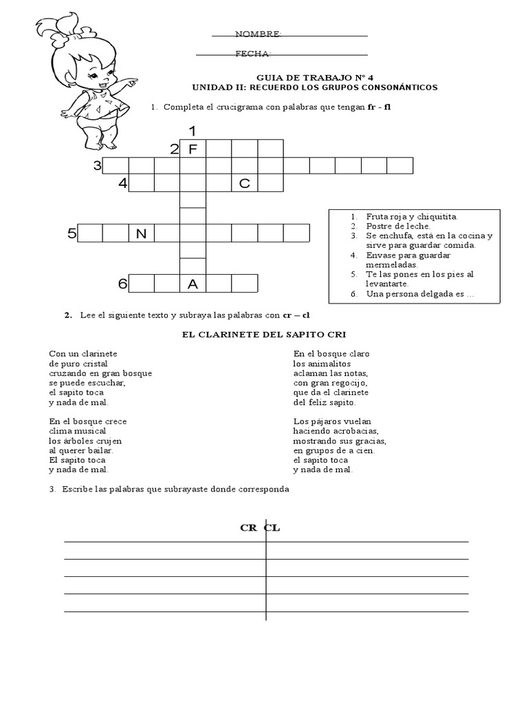 Guia de Trabajo N 4 Grupos Consonanticos | PDF