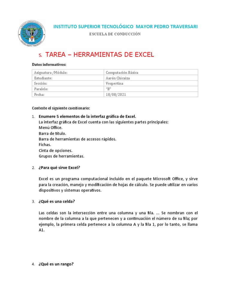 Tarea - Herramientas de Excel | PDF | Microsoft Excel | Software