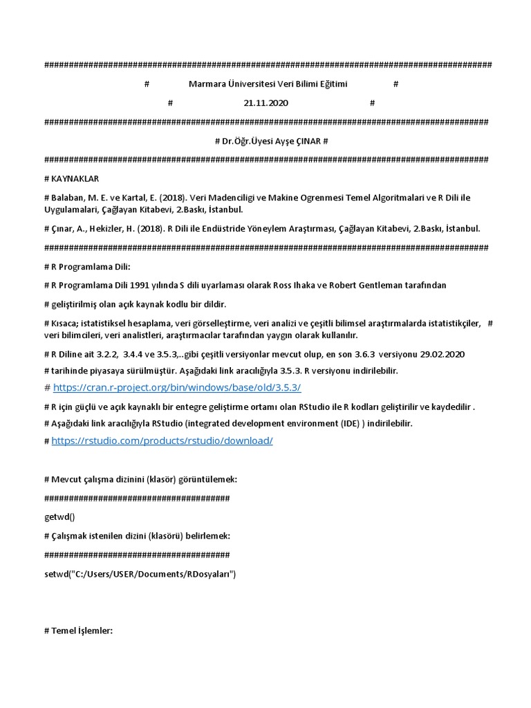 R Programlama Dili | PDF
