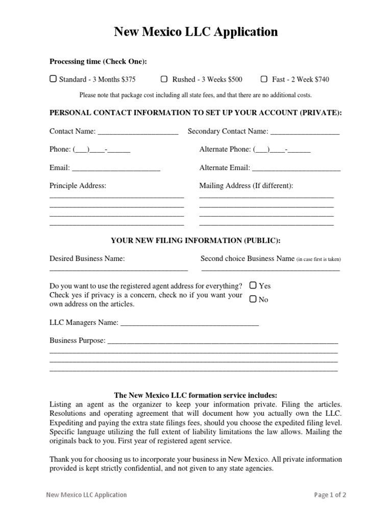 New Mexico LLC Application | PDF | Power Of Attorney | Registered Agent