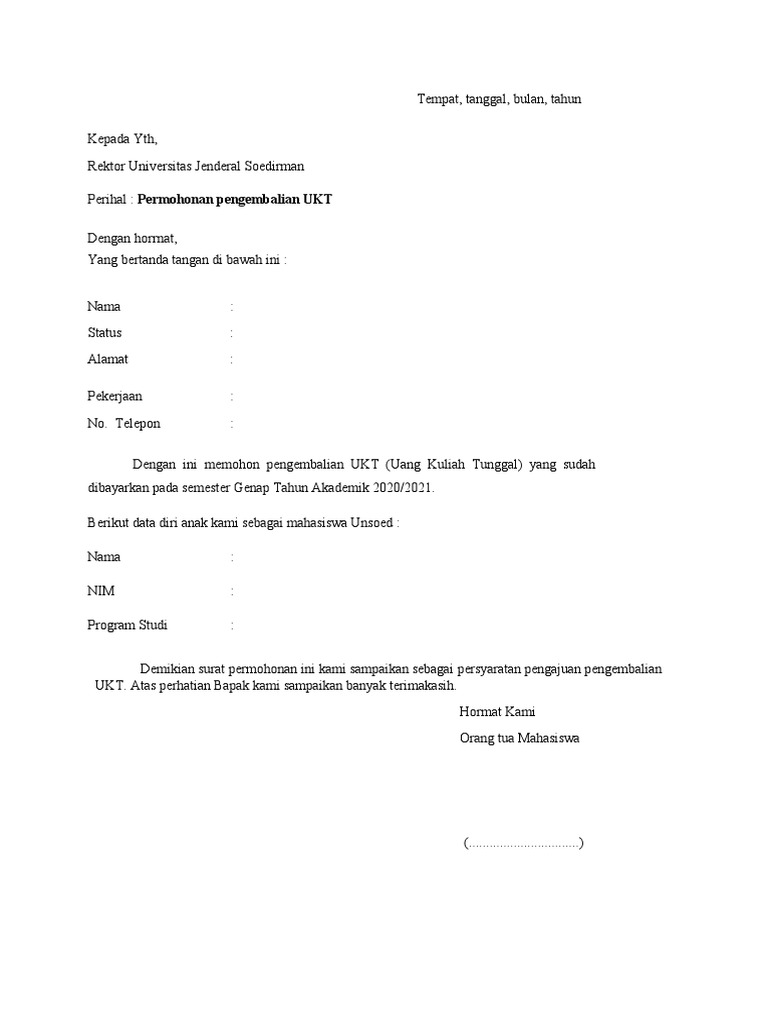 Format Permohonan Pengembalian UKT | PDF