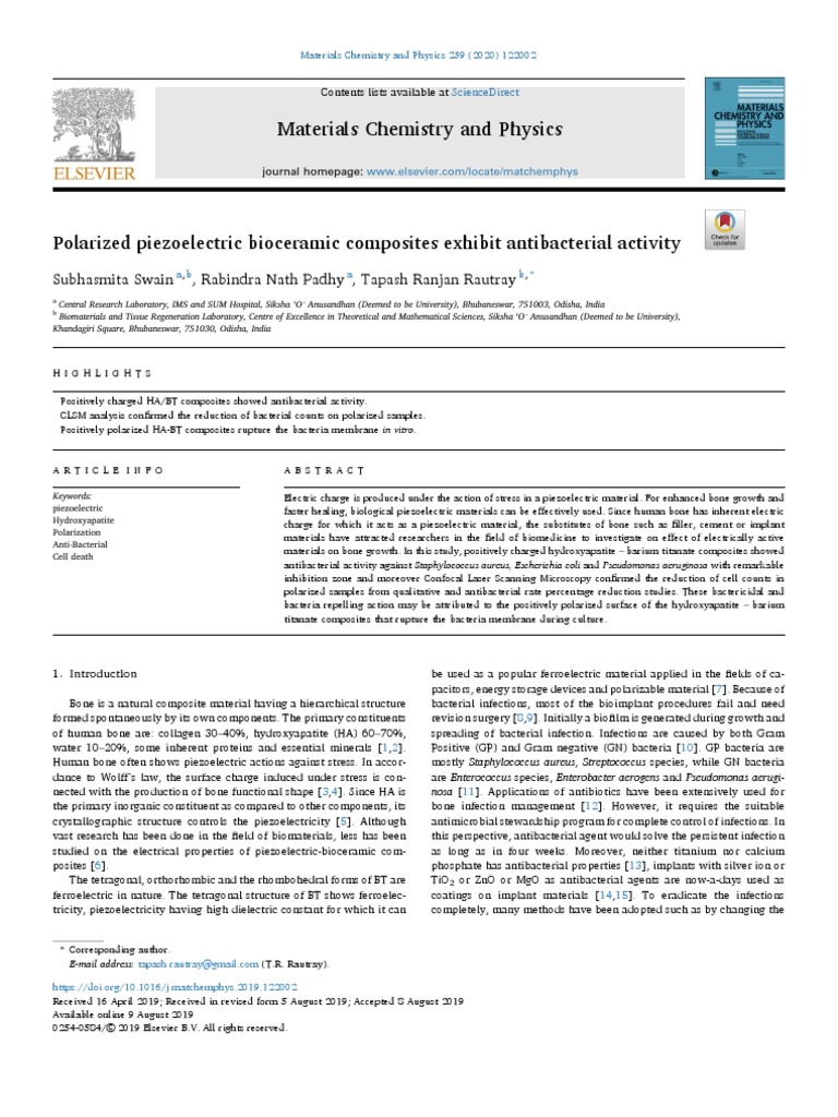 Materials Chemistry and Physics: Subhasmita Swain, Rabindra Nath Padhy ...