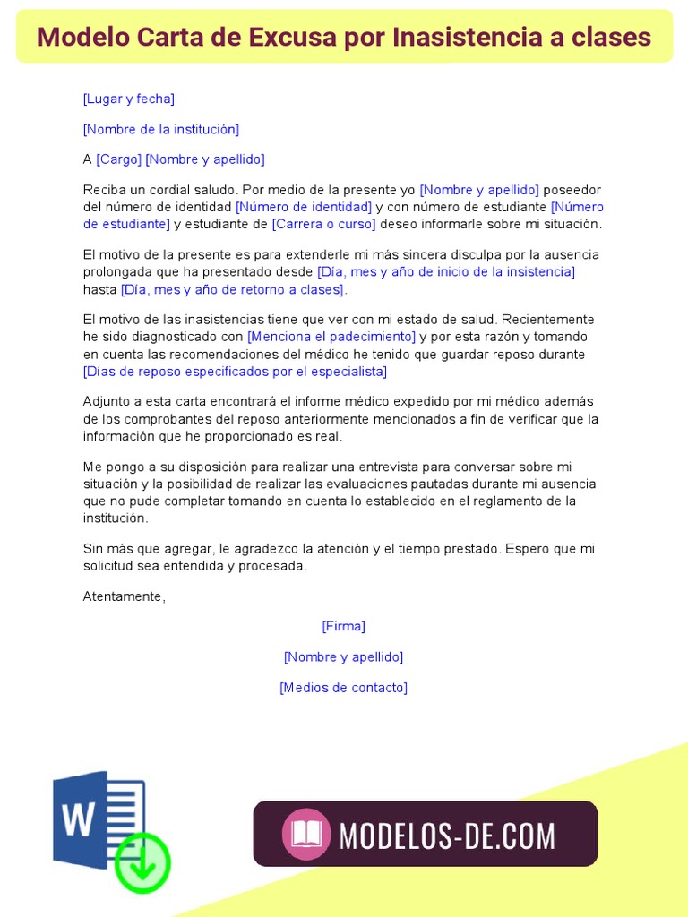 Modelo de Carta de Excusa Por Inasistencia A Clases | PDF