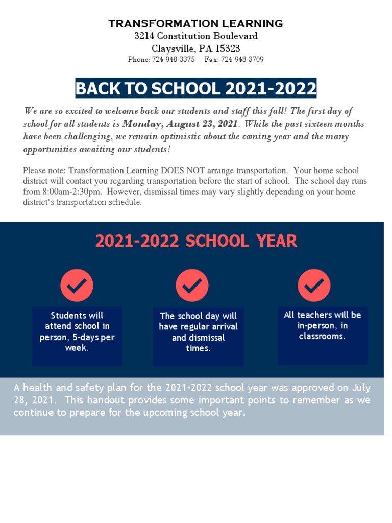 2021 2022 School Year Update TL | PDF