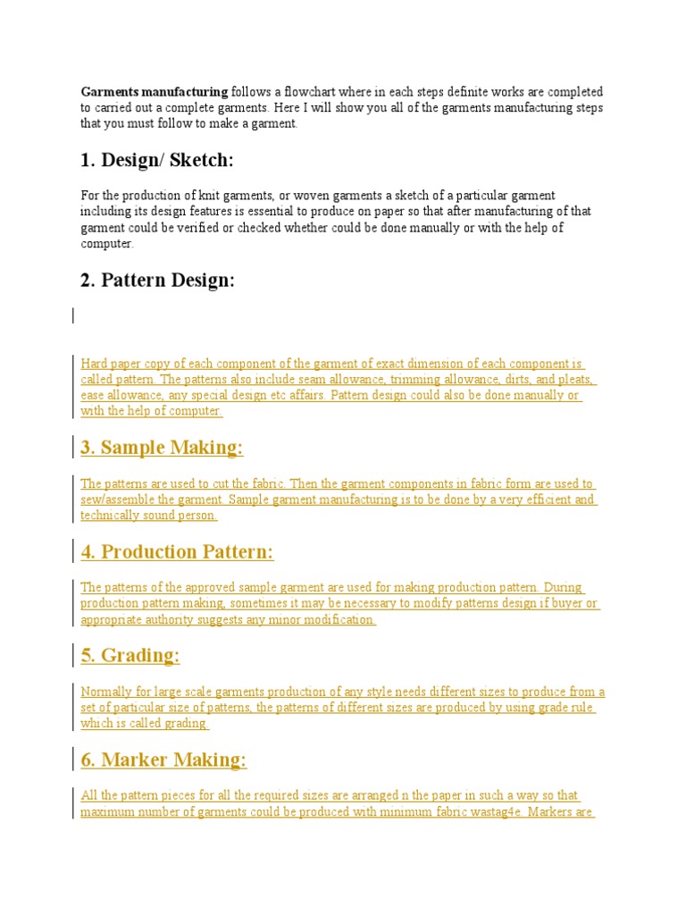 Garments Manufacturing Follows A Flowchart | PDF | Sewing | Clothing