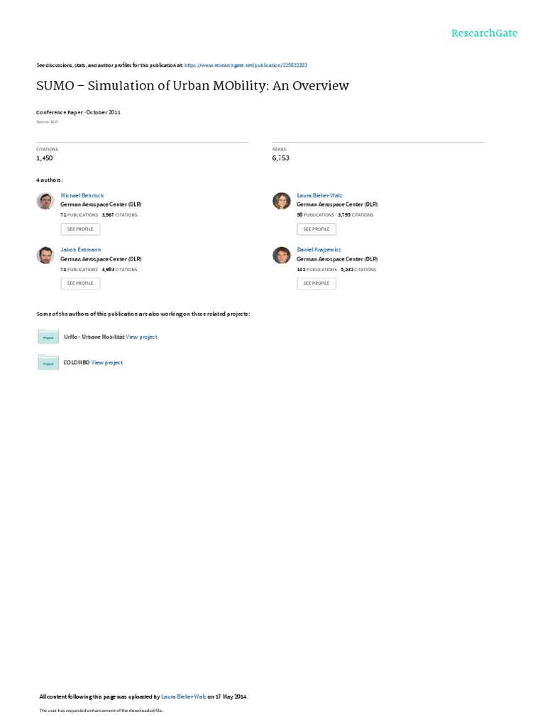 Sumo - Simulation of Urban Mobility: An Overview: October 2011 | PDF ...