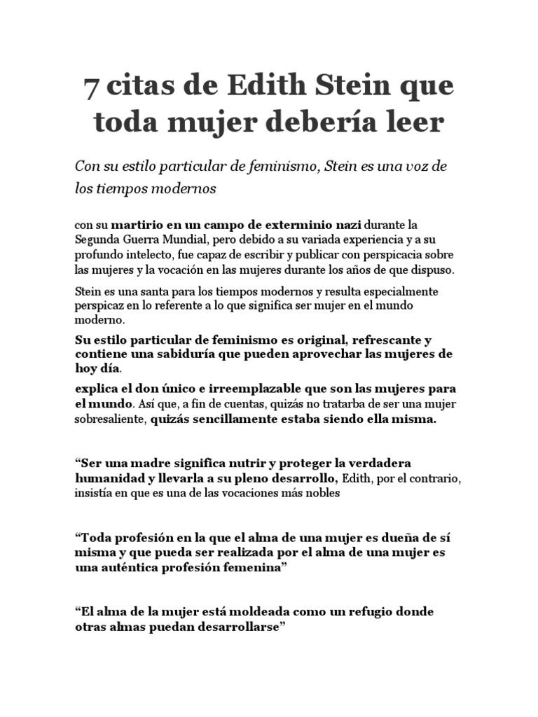 7 Citas de Edith Stein Que Toda Mujer Debería Leer | PDF