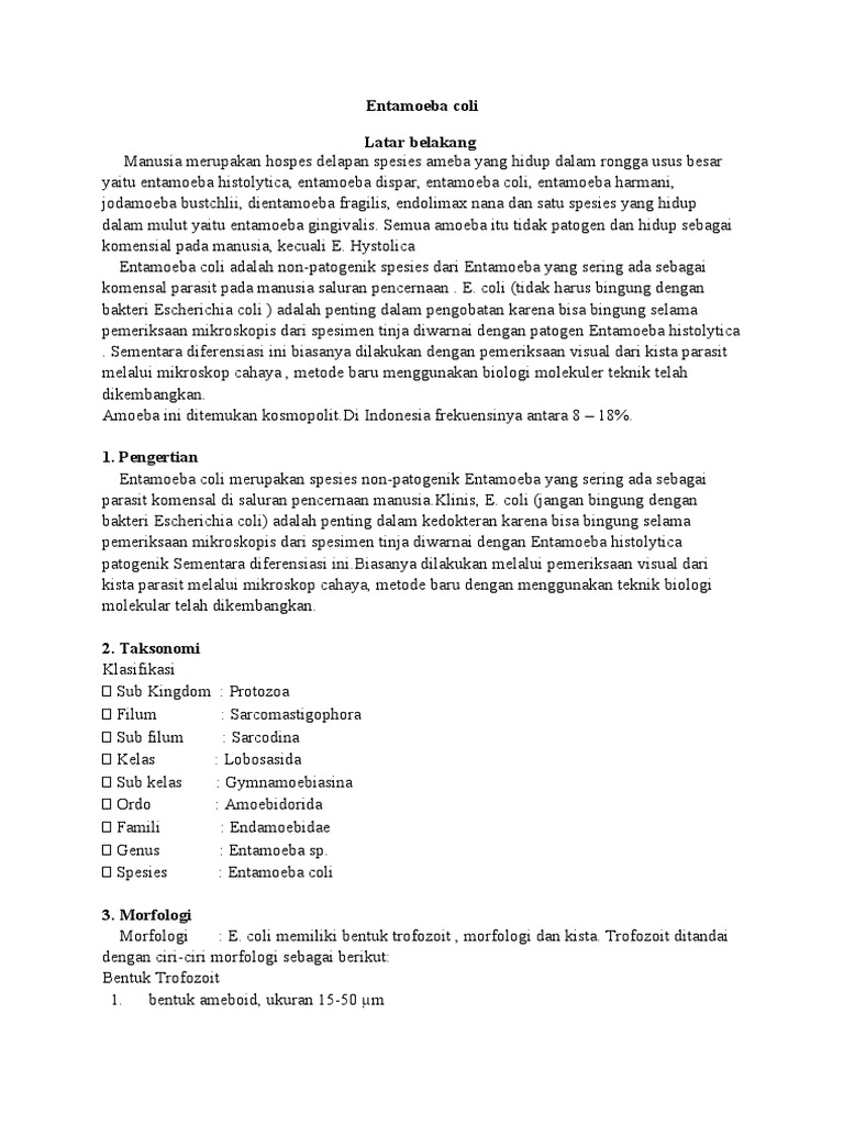 Entamoeba Coli: Karakteristik dan Diagnosa | PDF | Sains & Matematika