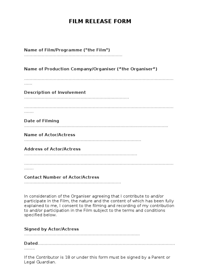 Actor Release - Form | PDF | Negligence | Copyright