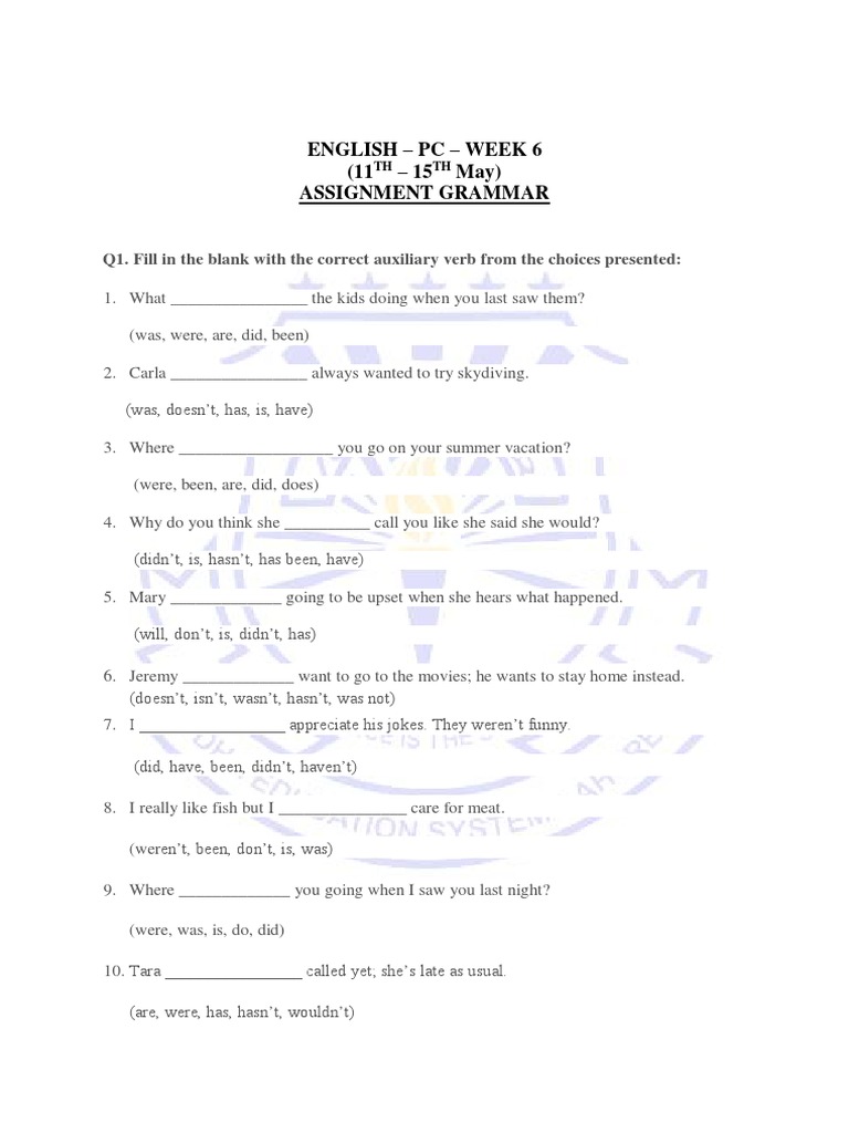 English - PC - Week 6 (11 - 15 May) Assignment Grammar | PDF | Syntax | Grammar