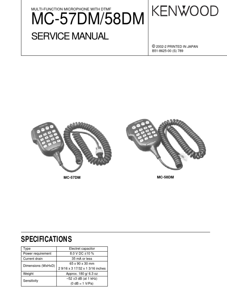MC-57DM/58DM: Service Manual | PDF | Microphone | Electrical Connector