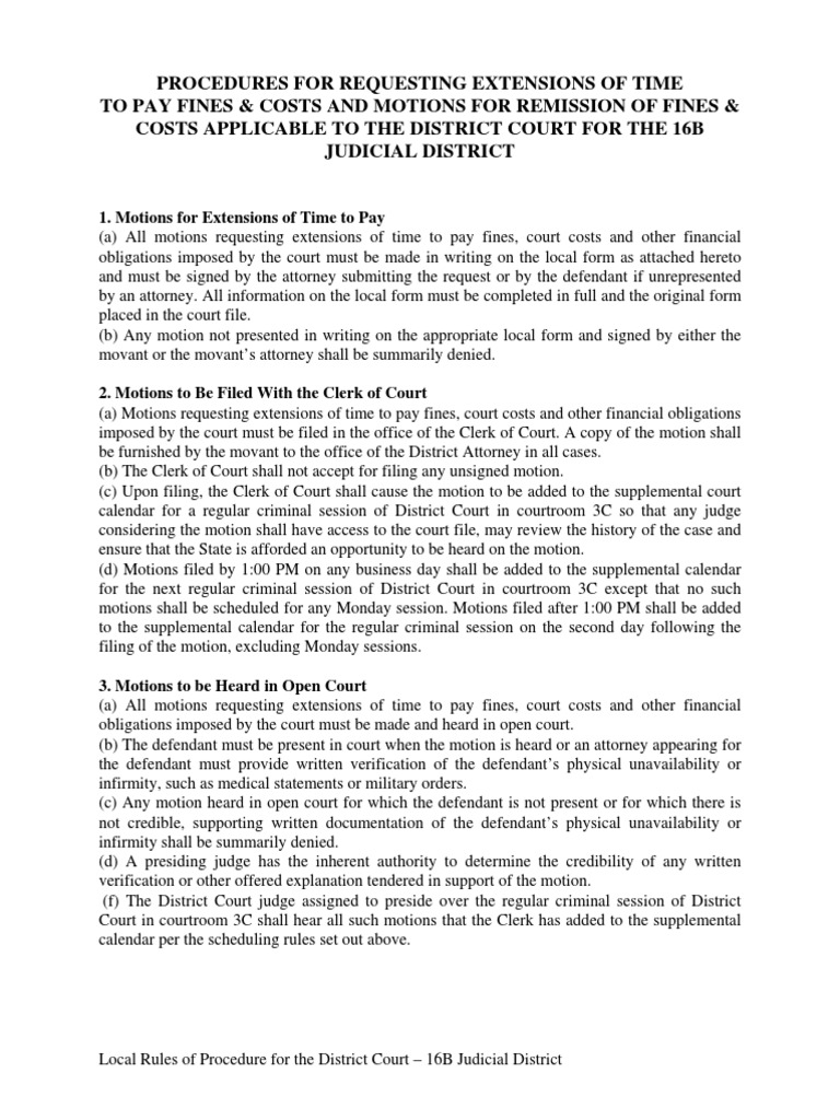 Procedures For Requesting Extensions of Time To Pay Fines & Costs and ...