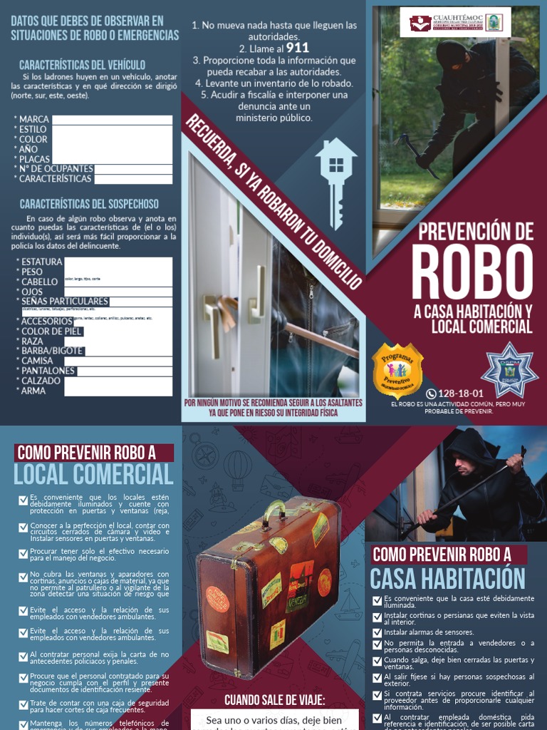 Triptico Prevenir Robo en Casa Habitacion 18-21 | PDF