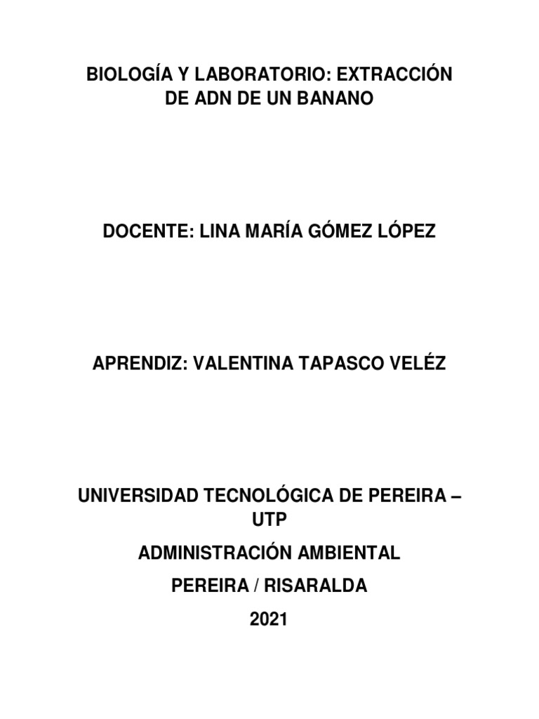 Extracción de ADN de Banano en Casa | PDF | Adn | Biología Celular)