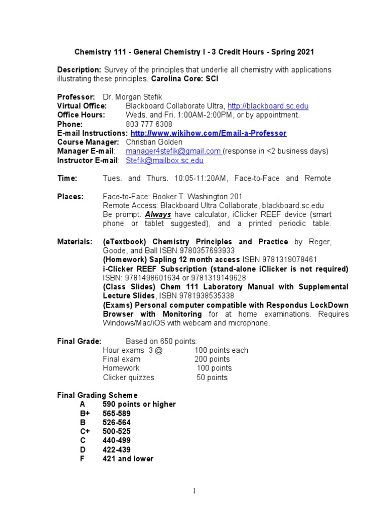2021spring Chemistry 111 Stefik | PDF | Chemical Bond | Gases