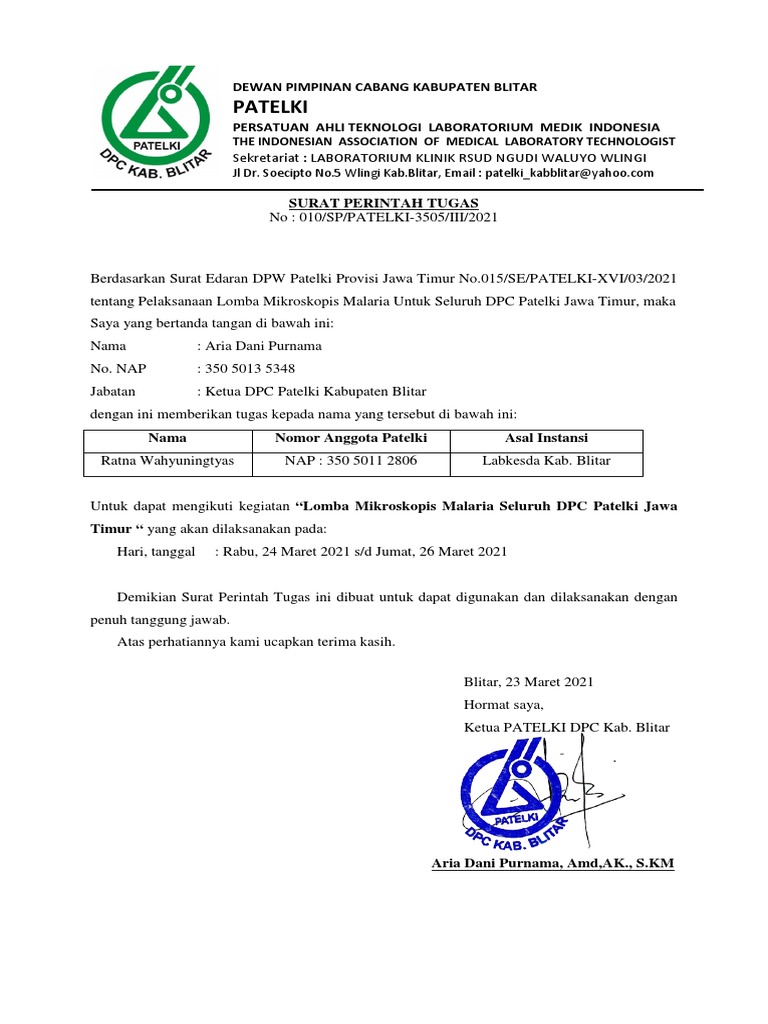 001 Surat Tugas Lomba Malaria | PDF