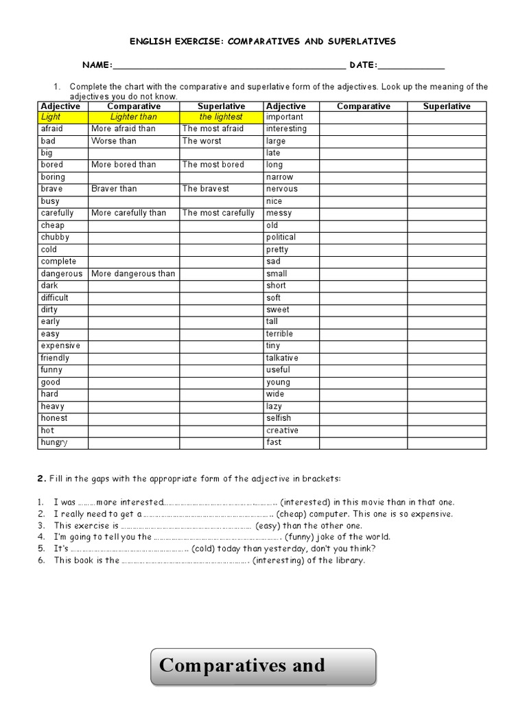 Worksheet Comparatives and Superlatives | PDF | Language Mechanics ...