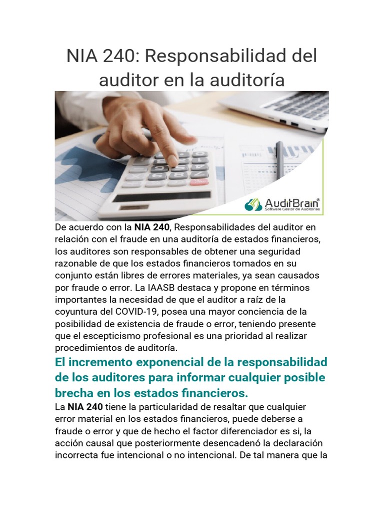 Nia 240 | PDF | Auditoría | Contralor