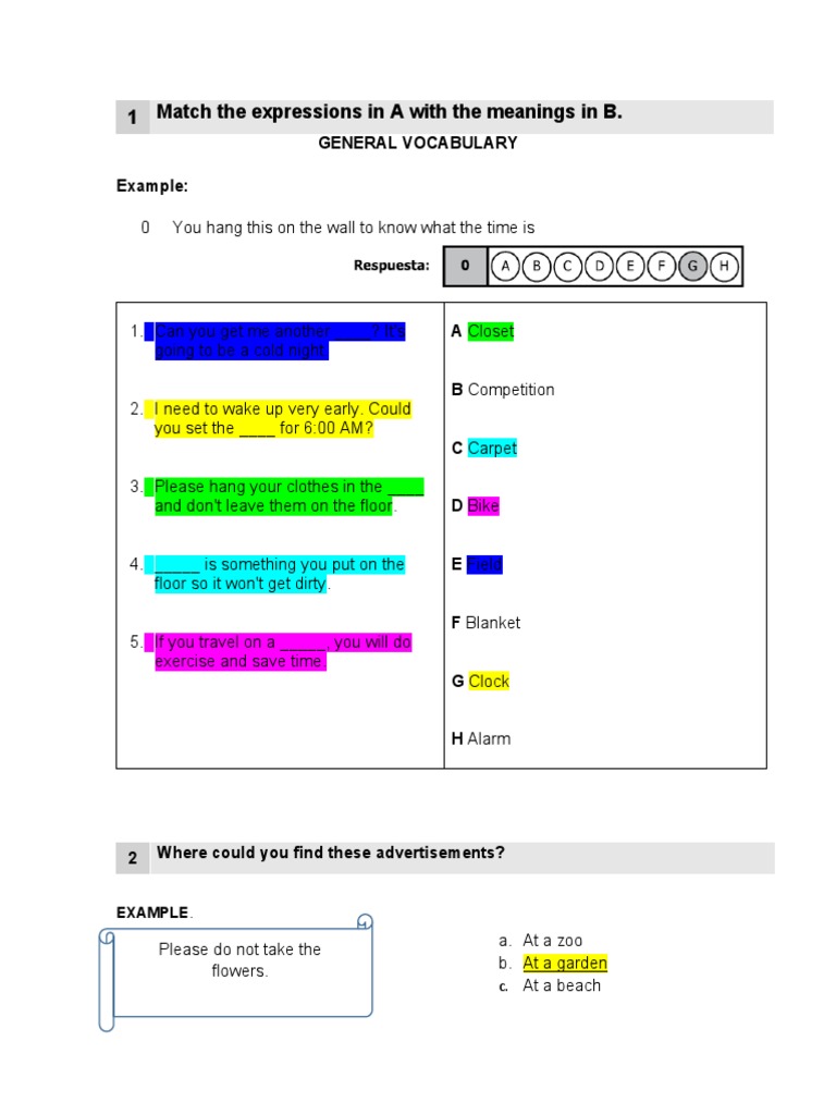 1 Match The Expressions in A With The Meanings in B.: General ...